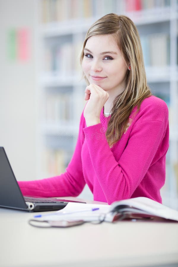 Pretty, Female Student with Laptop and Books Stock Image - Image of ...