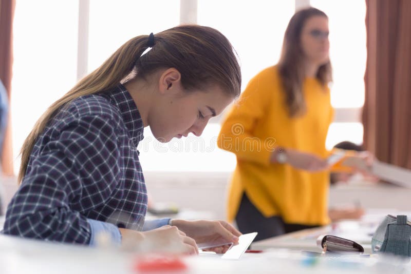 Pretty Female University Architecture Student Working on Practice ...