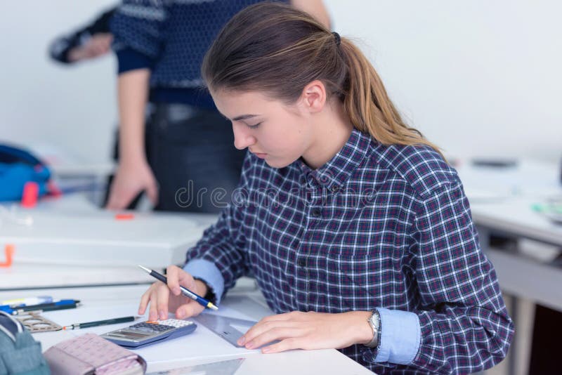 Pretty Female University Architecture Student Working on Practice ...