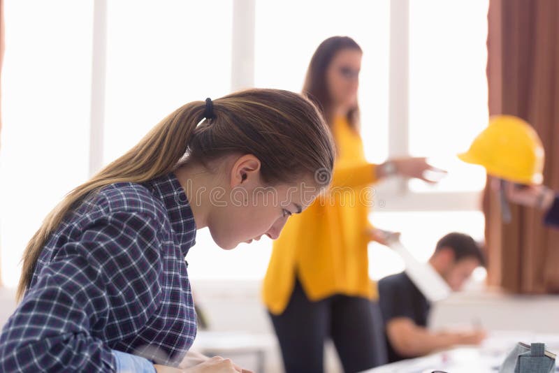 Pretty Female University Architecture Student Working on Practice ...