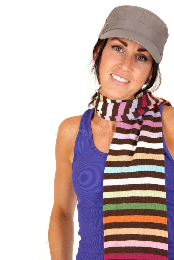 Pretty Female Wearing Hat and Multi-colored Stripe Stock Image - Image ...