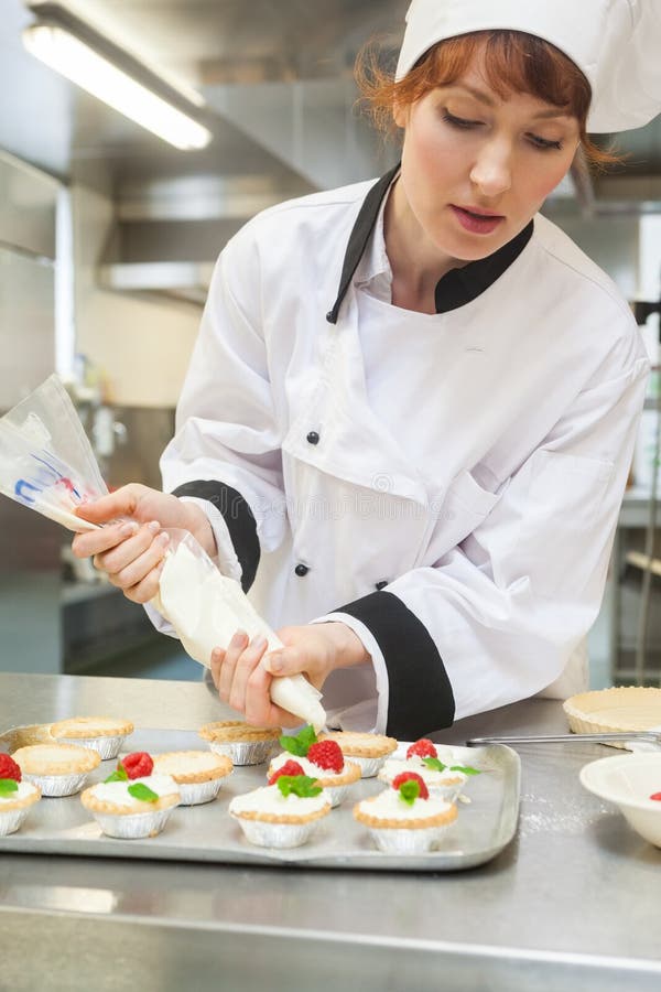 Pretty Focused Head Chef Preparing Dessert Stock Image - Image of women ...