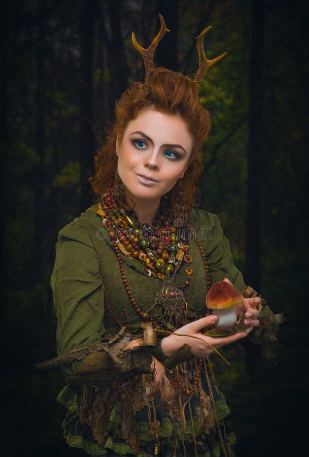 Pretty Forest Girl with Antlers Stock Photo - Image of etnic, wood ...