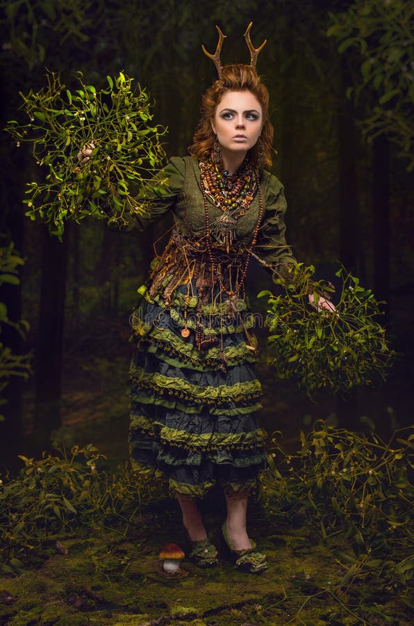 Pretty Forest Girl with Antlers Stock Photo - Image of girl, green ...