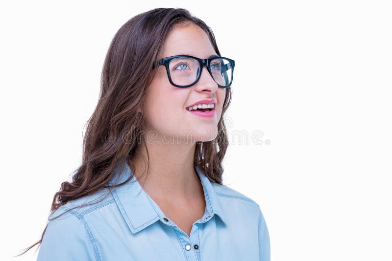 Pretty Geeky Hipster Looking Away Stock Image - Image of wearing ...
