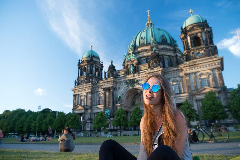 Pretty Gil Sitting in Front of Berlin Cathedral Eat Chocolate Editorial ...