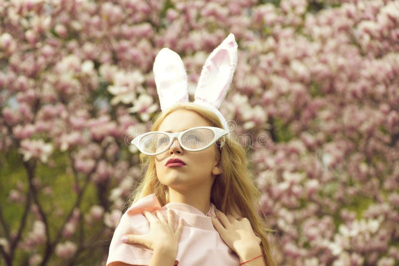 Pretty Bunny Girl Winking And Tongue Out Happy Woman In Bunny Ears