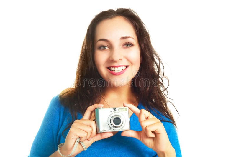 Pretty girl with a camera stock photo. Image of photographer - 9634762