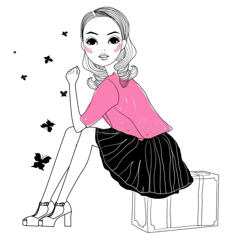 Pretty girl with flowers stock vector. Illustration of butterfly - 31209002