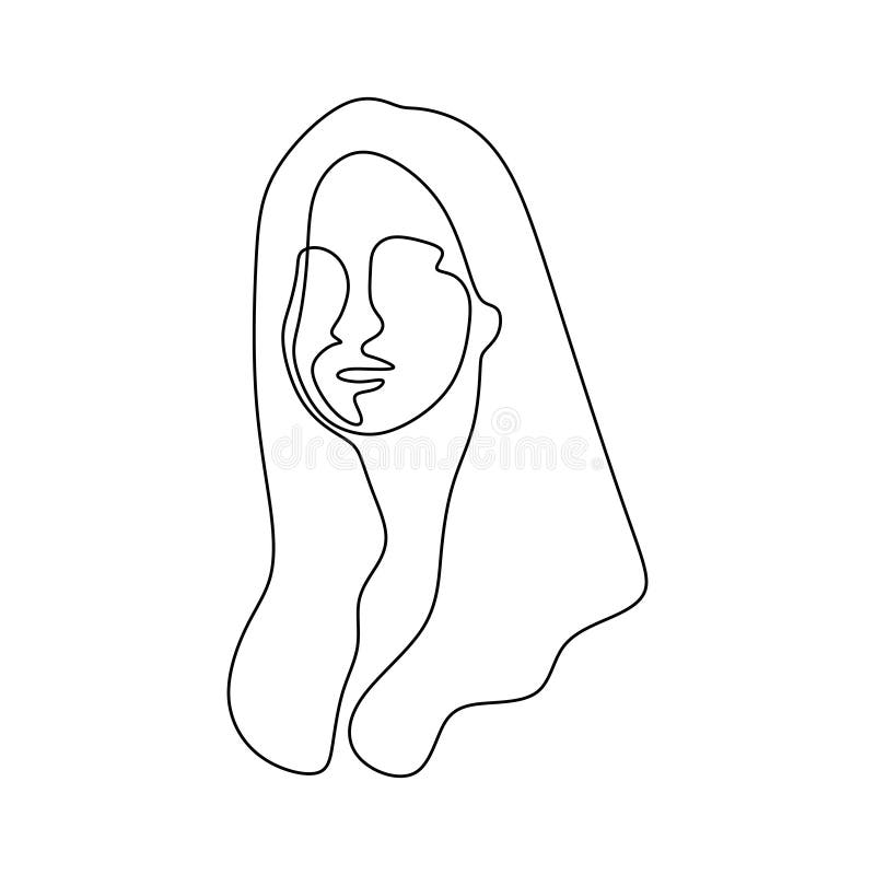 Pretty Girl Continuous Line Drawing Minimalist Design On White