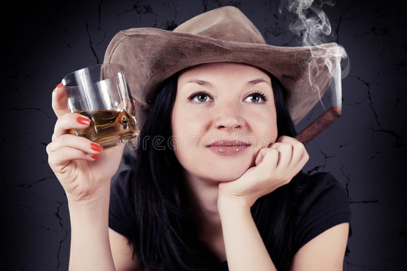 Pretty Girl the Cowboy with a Cigar Stock Photo - Image of face ...