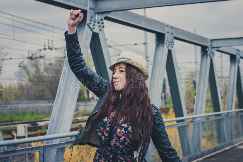 Pretty Girl Dancing on a Bridge Stock Photo - Image of lifestyle, look ...