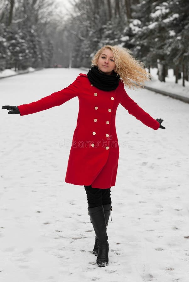 Pretty Girl is Dancing in the Snow Stock Image - Image of nature ...