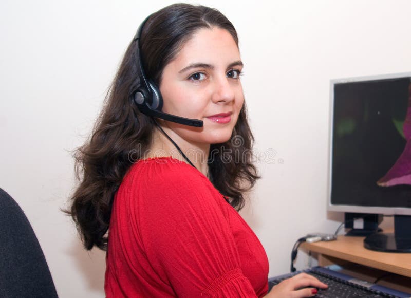 Pretty Girl On Desktop Computer Picture. Image: 4682912