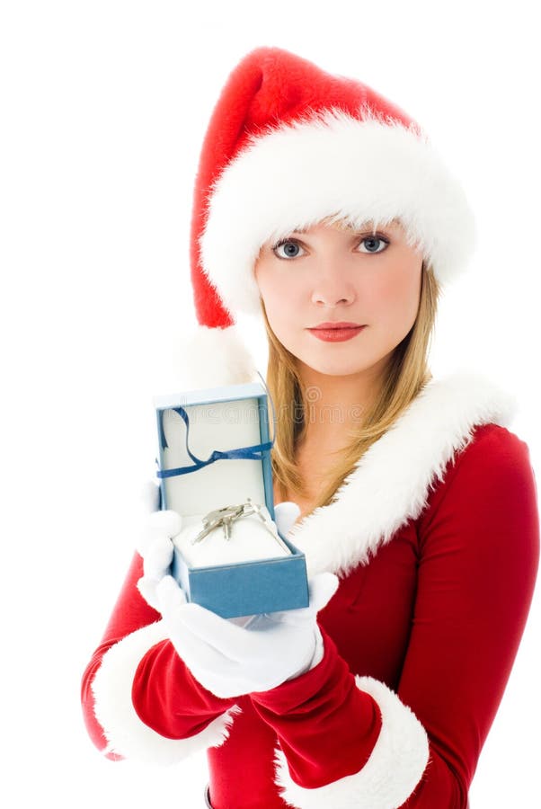 Pretty Girl Dressed As Santa with the Keys Stock Photo - Image of ...