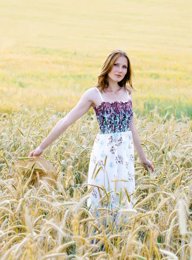 Pretty girl in a field stock photo. Image of field, happiness - 15309058