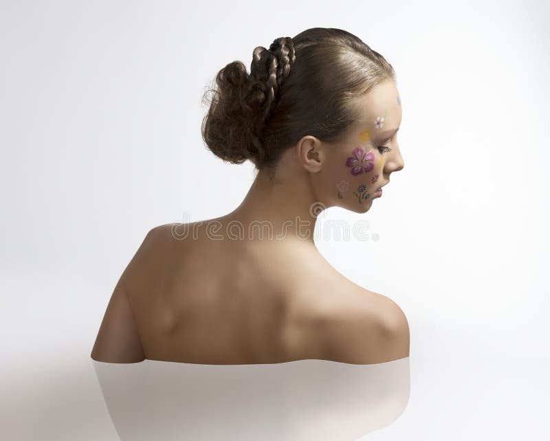 Pretty Girl With Floral Make-up Turned Back Stock Image - Image: 27192391