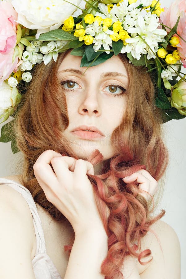 Pretty Girl with Flower Crown on Head Stock Image - Image of natural ...