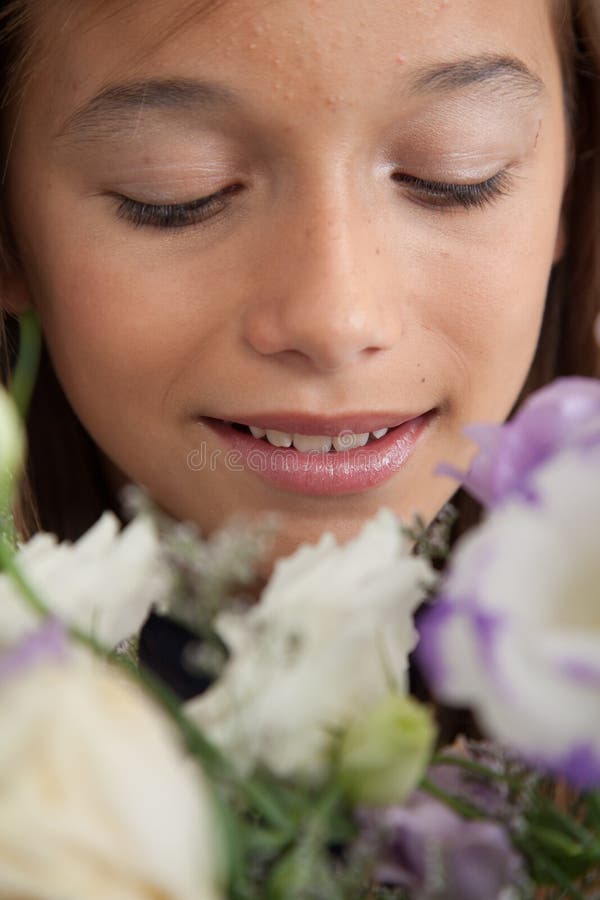 Pretty girl with flowers stock image. Image of property - 65031817