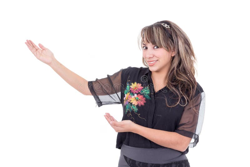 Pretty Girl Gesturing with Hands a Presentation Stock Image - Image of ...