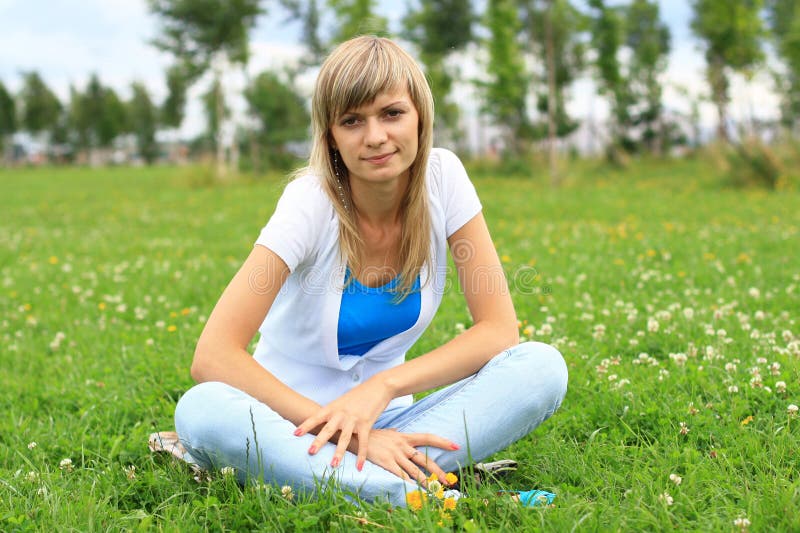 Pretty girl on grass stock photo. Image of beauty, park - 19253004
