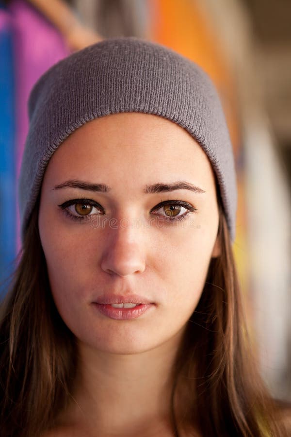 Pretty girl with gray hat stock image. Image of model - 33397005