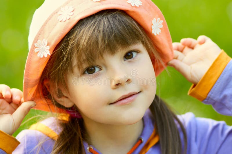 Pretty girl in a hat stock image. Image of childhood - 23968149