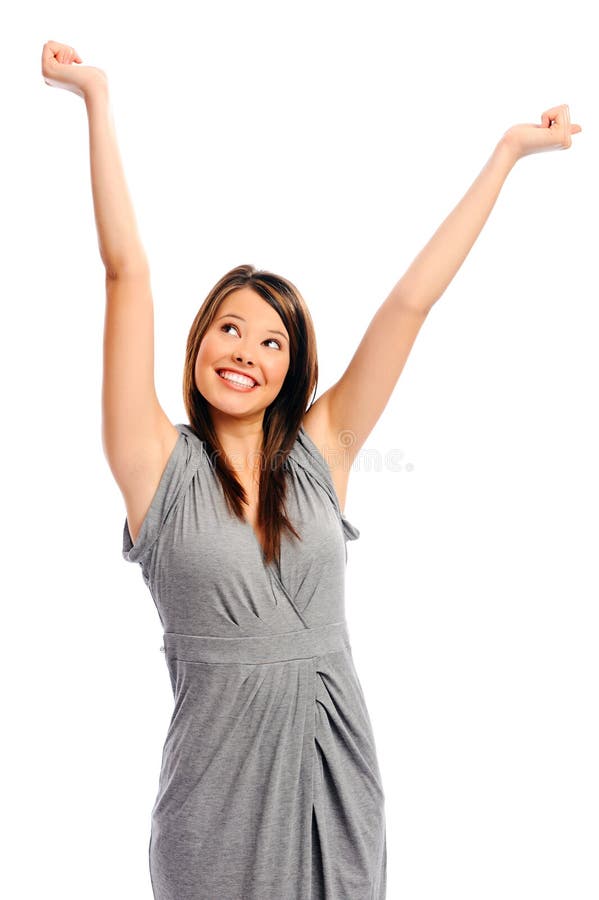 Pretty Girl with Her Arms Up Stock Photo - Image of looking, triumph ...