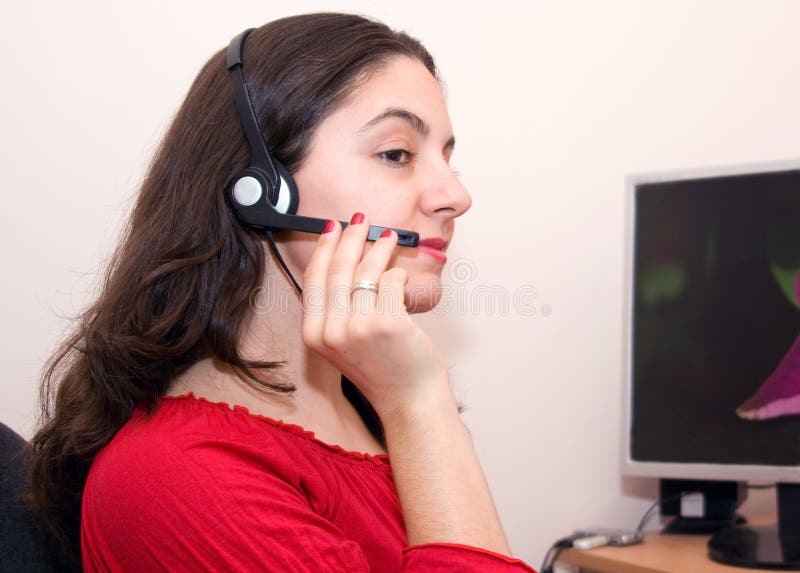 Pretty Girl Interested on Computer Stock Image - Image of connection ...