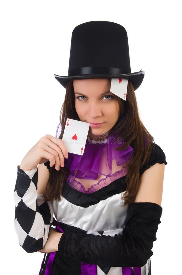 Pretty Girl in Jester Costume Isolated on White Stock Image - Image of ...