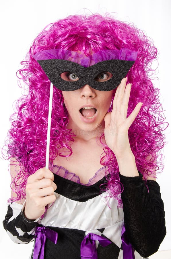 Pretty Girl in Jester Costume Isolated on White Stock Photo - Image of ...