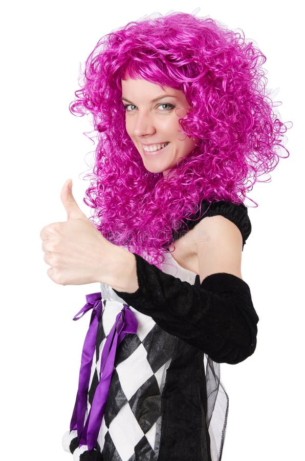Pretty Girl in Jester Costume Isolated on White Stock Photo - Image of ...