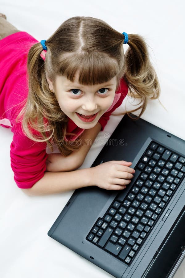 Pretty girl with laptop stock image. Image of learning - 7675029
