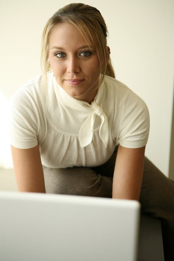 Pretty Girl Looking Over Computer Stock Photo - Image of instruct ...