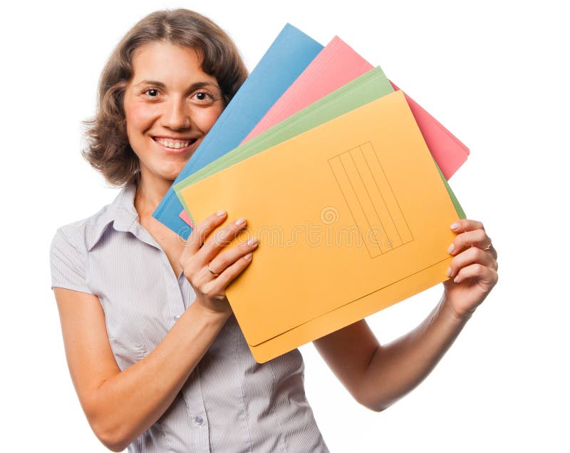 Pretty Girl with a Lot of Paper Folders Stock Image - Image of ...