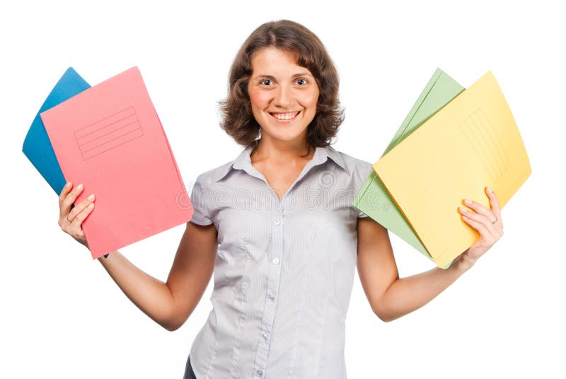 Pretty Girl with a Lot of Paper Folders Stock Image - Image of ...