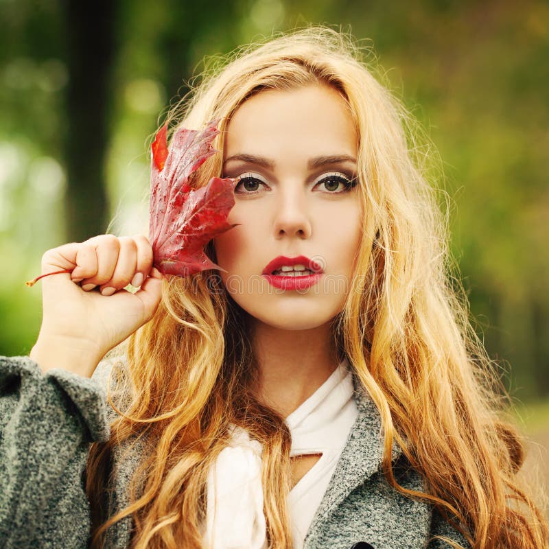 Pretty Girl with Maple Leaf. Autumn Stock Photo - Image of caucasian ...