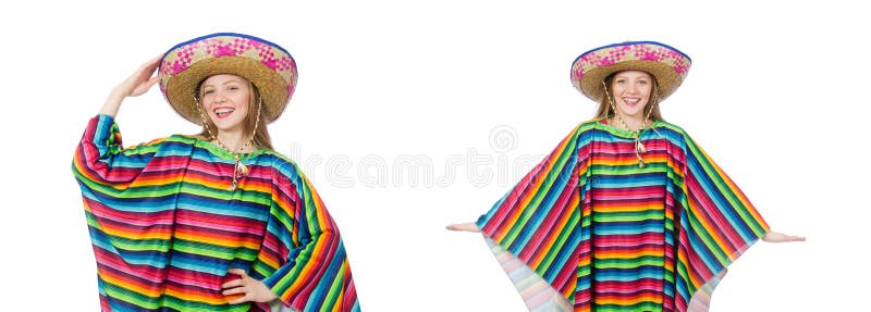 The Pretty Girl in Mexican Poncho Isolated on White Stock Photo - Image ...