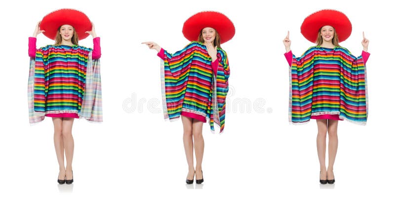 The Pretty Girl in Mexican Poncho Isolated on White Stock Photo - Image ...