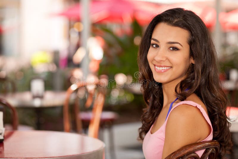 Pretty Girl at a Miami Beach Cafe Stock Image - Image of brown, indian ...