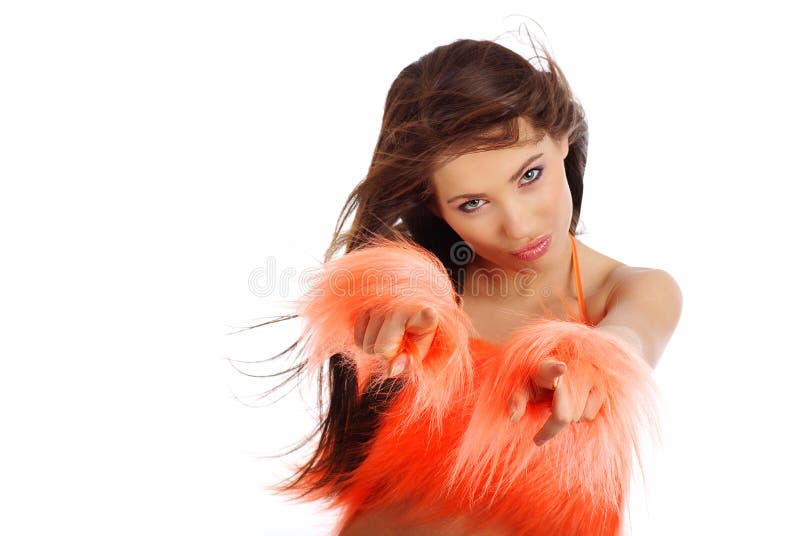 Cheerleader in Orange Costume Stock Photo - Image of sensuality ...