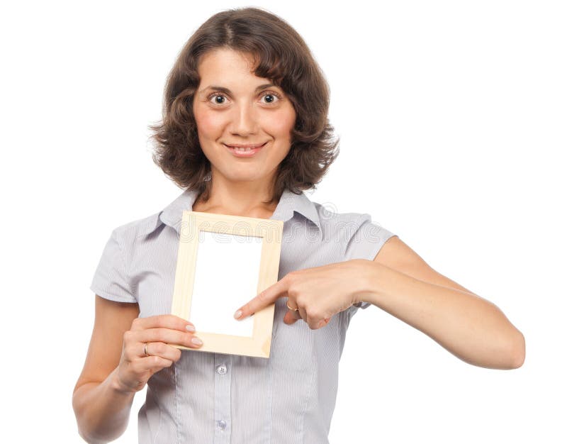 Pretty Girl with a Photo Frame Stock Photo - Image of front, white ...