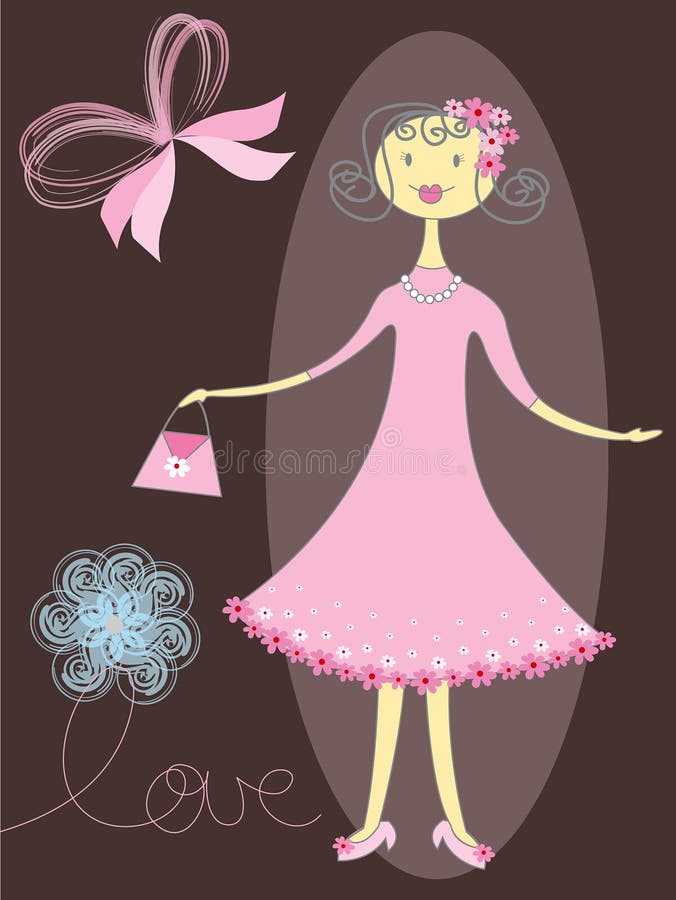 Pretty girl in pink stock vector. Illustration of card - 3339822