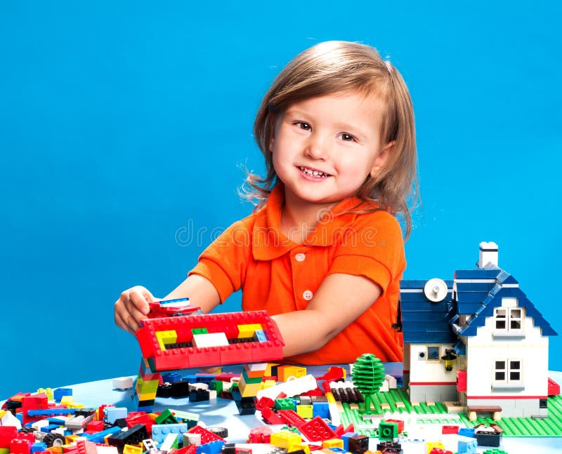 Pretty Girl Playing with Construction Blocks Stock Photo - Image of ...