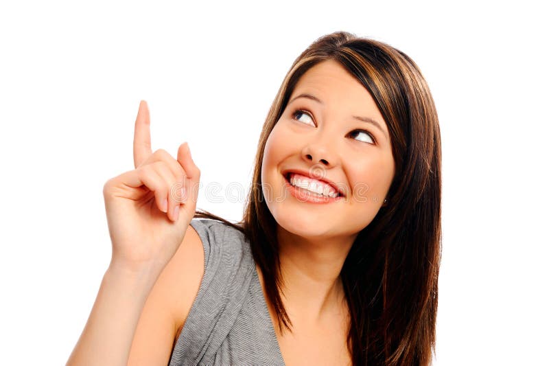 Pretty girl points out stock photo. Image of attractive - 17654874