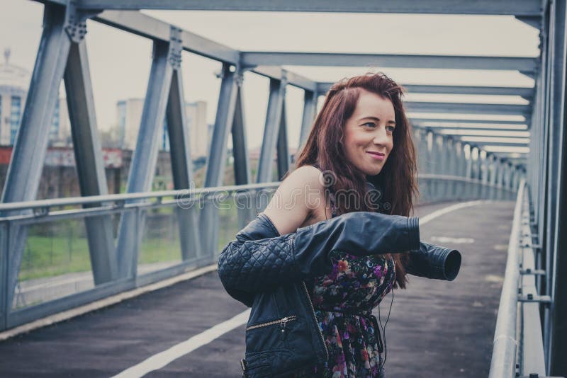 Pretty Girl Posing on a Bridge Stock Image - Image of caucasian, people ...