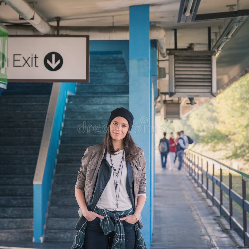 Pretty Girl Posing in a Metro Station Stock Image - Image of beautiful ...