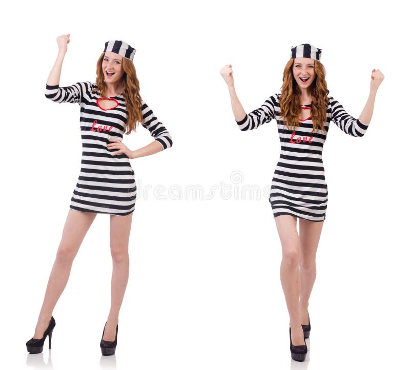 The Pretty Girl in Prisoner Uniform Isolated on White Stock Photo ...