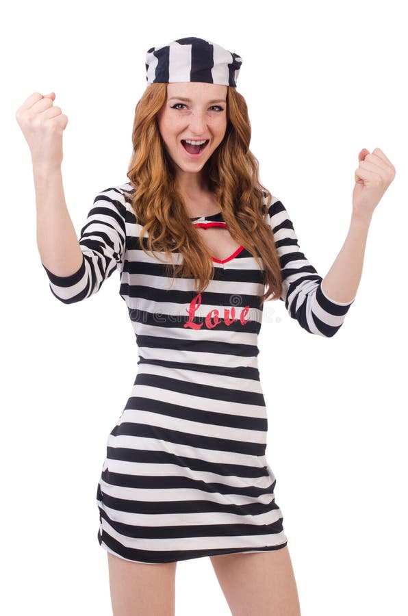Pretty Girl in Prisoner Uniform Isolated on White Stock Image - Image ...
