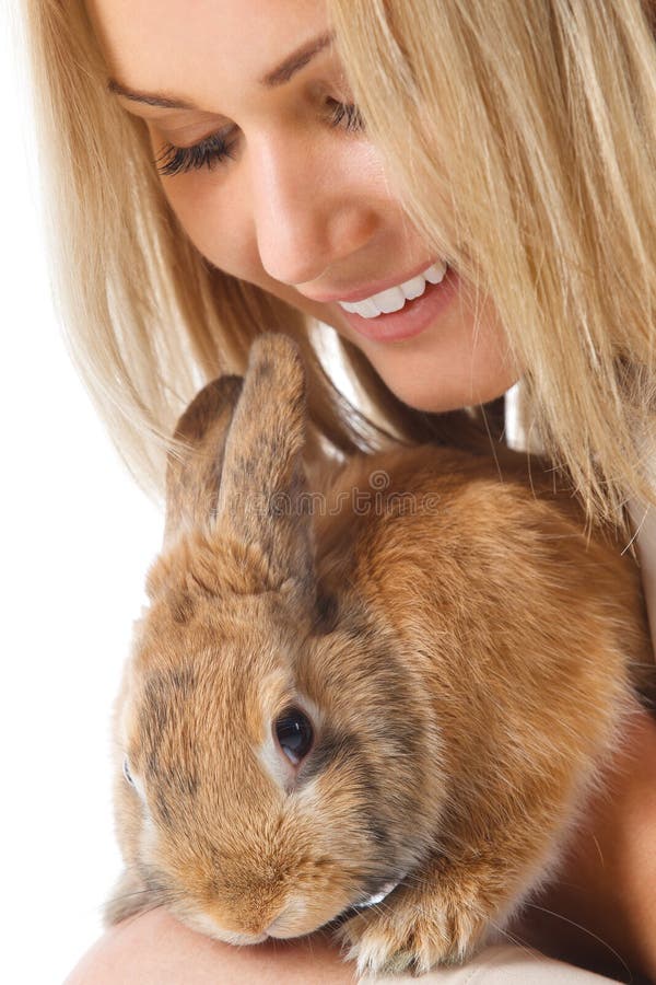 Pretty girl with a rabbit stock photo. Image of cheerful - 38425464